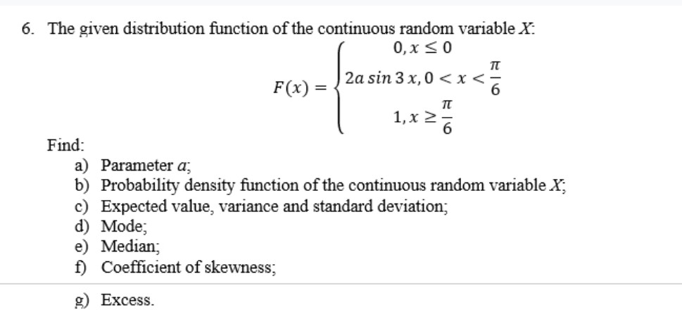 Solved The given distribution function of the continuous | Chegg.com