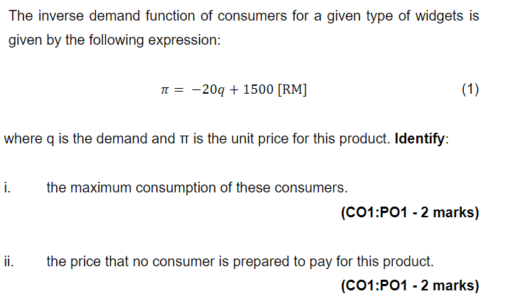 Solved The inverse demand function of consumers for a given | Chegg.com