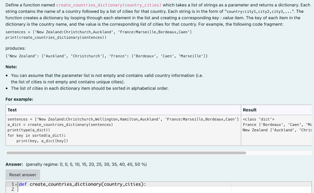 Solved Define a function named create_countries_dictionary | Chegg.com