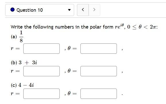 Solved Write the following numbers in the polar form | Chegg.com