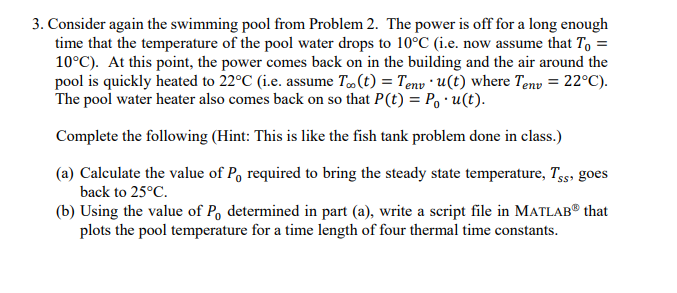 3. Consider again the swimming pool from Problem 2. | Chegg.com