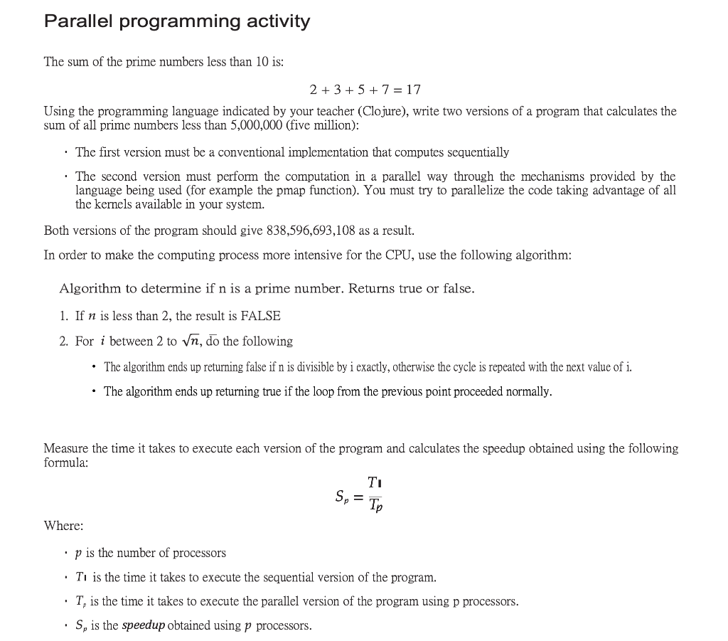 Solved Parallel programming activity The sum of the prime | Chegg.com