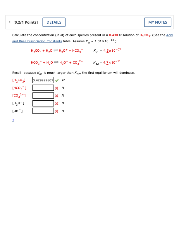 Solved Calculate The Concentration In M Of Each Species