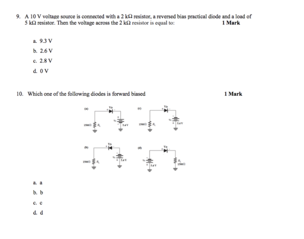 Solved 9. A 10V voltage source is connected with a 2 k2 | Chegg.com