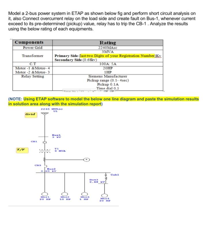 Solved Model a 2-bus power system in ETAP as shown below fig | Chegg.com
