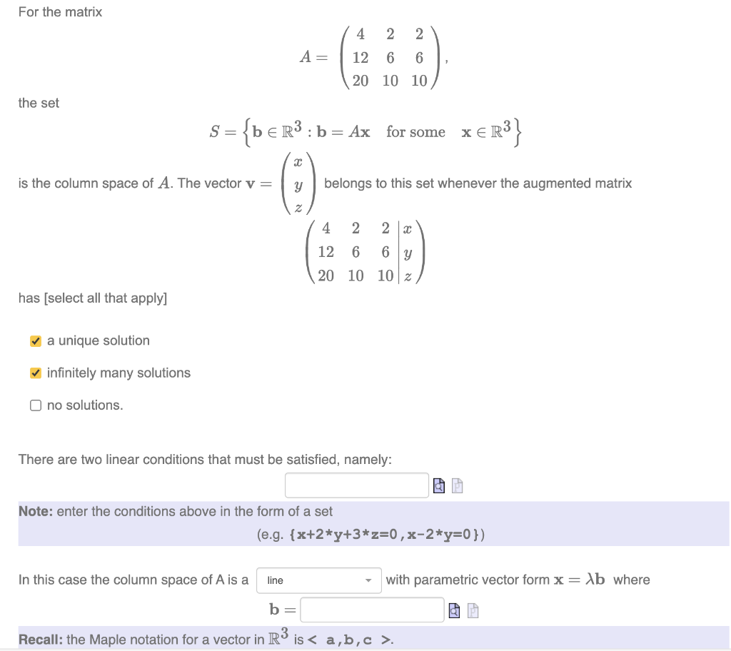 Solved For the matrix A=⎝⎛4122026102610⎠⎞ the set | Chegg.com