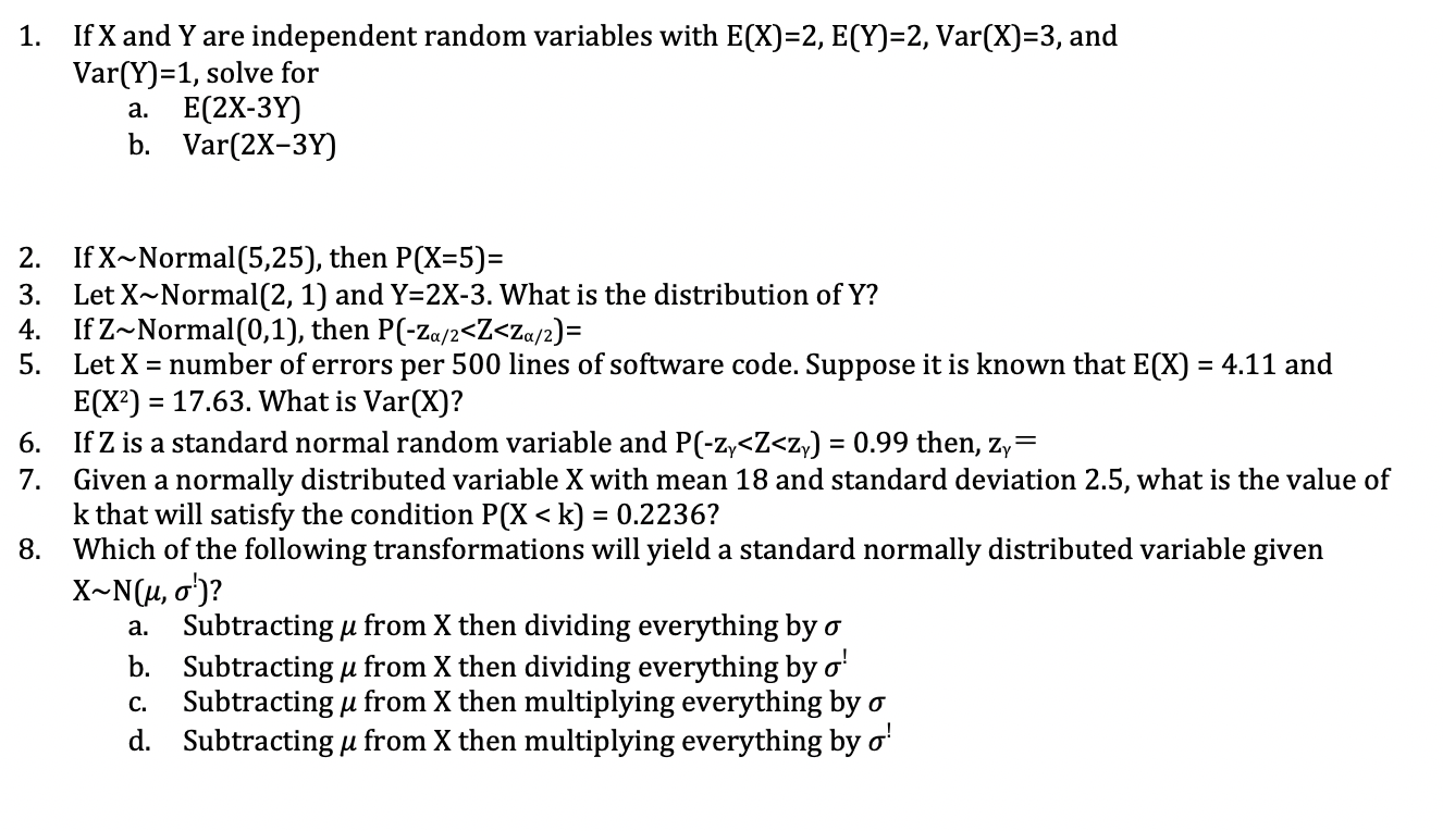 Solved 1. If X and Y are independent random variables with | Chegg.com