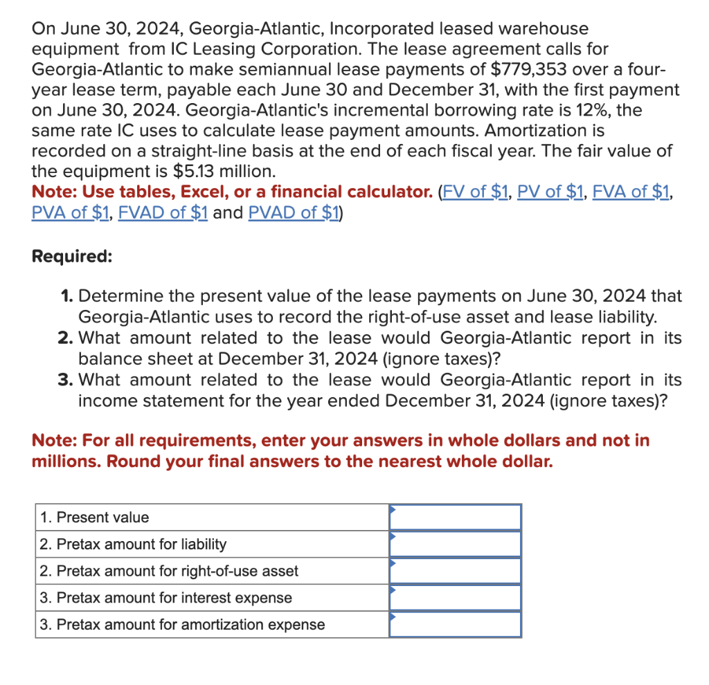 Solved On June 30,2024 , Georgia-Atlantic, Incorporated | Chegg.com