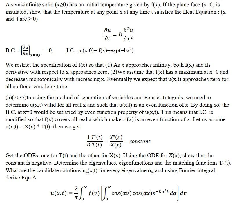 Solved A semi-infinite solid (x0) has an initial temperature | Chegg.com