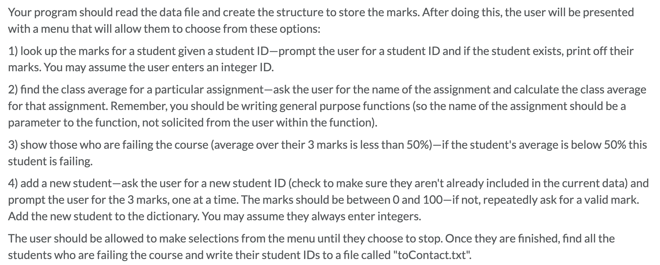 where 1010 is the student ID, 50 is the mark for | Chegg.com