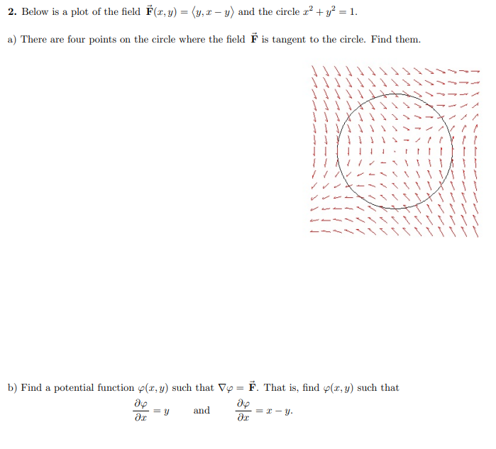 Solved 2. Below is a plot of the field F(x,y)= y,x−y and | Chegg.com