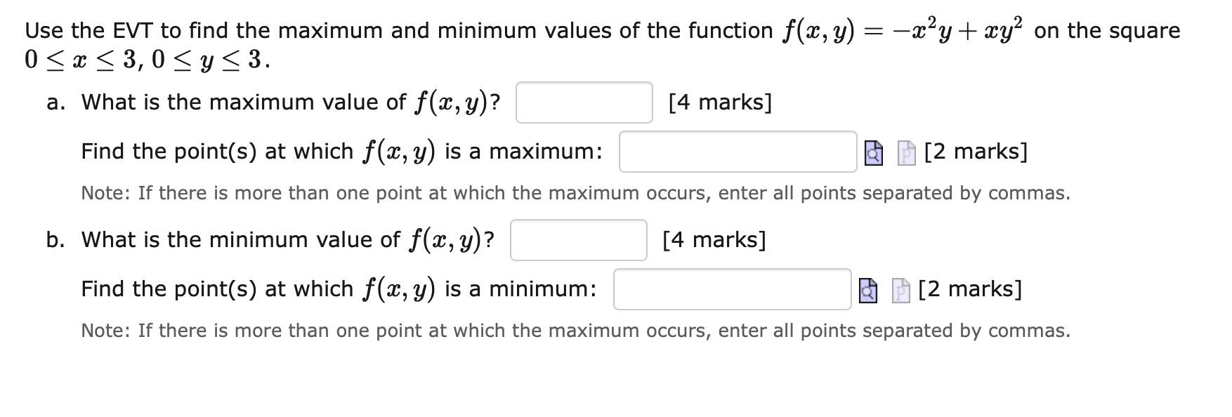 Solved Use The Evt To Find The Maximum And Minimum Values 