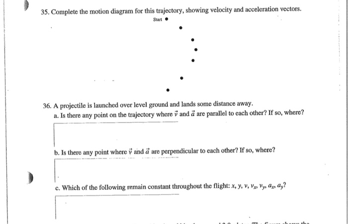 Solved 35. Complete the motion diagram for this trajectory, | Chegg.com