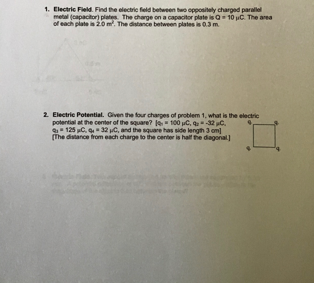 Solved 1. Electric Field. Find the electric field between | Chegg.com
