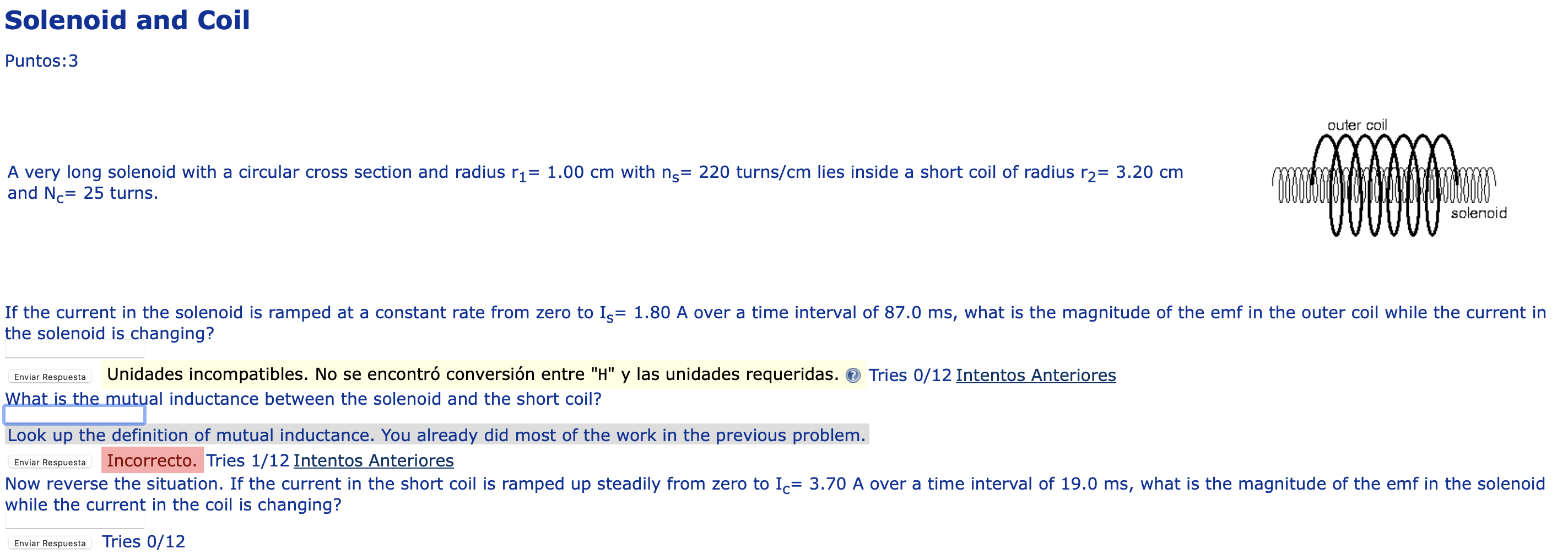 Solved Solenoid and Coil Puntos: 3 A very long solenoid with | Chegg.com