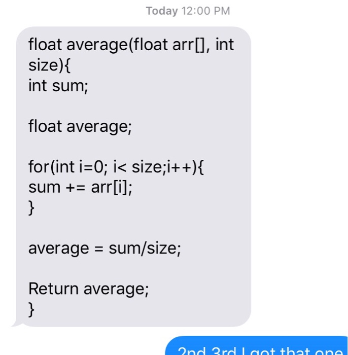 Solved Today 12:00 PM float average(float arrll, int size)f | Chegg.com