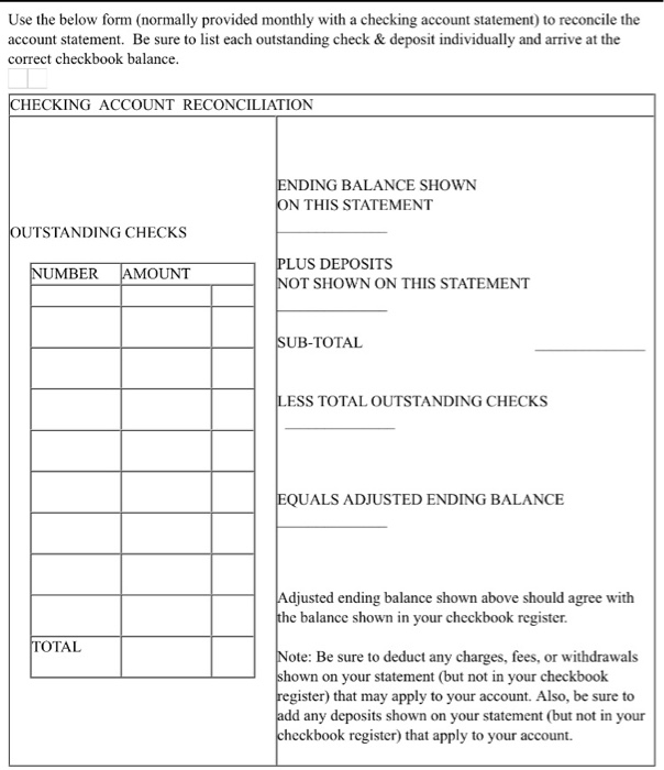 Solved Use the below form (normally provided monthly with a | Chegg.com