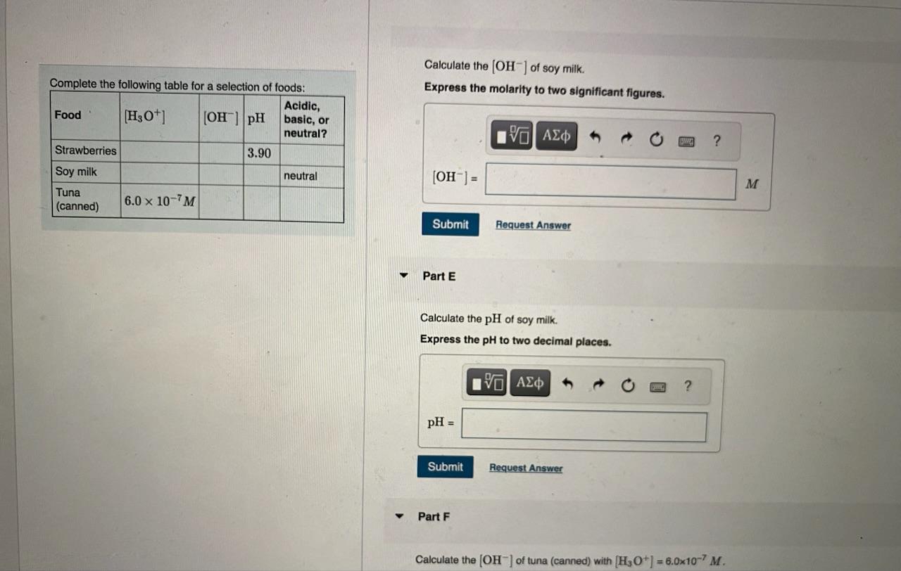 Solved Calculate the [OH−]of soy milk. Complete the | Chegg.com