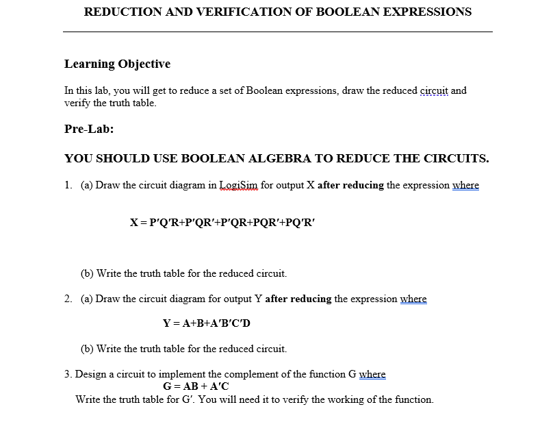 Solved REDUCTION AND VERIFICATION OF BOOLEAN EXPRESSIONS | Chegg.com