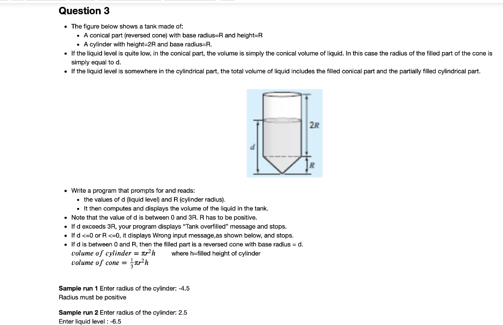 Solved - The figure below shows a tank made of: - A conical | Chegg.com
