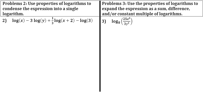 Solved Problems 2: Use properties of logarithms to condense | Chegg.com