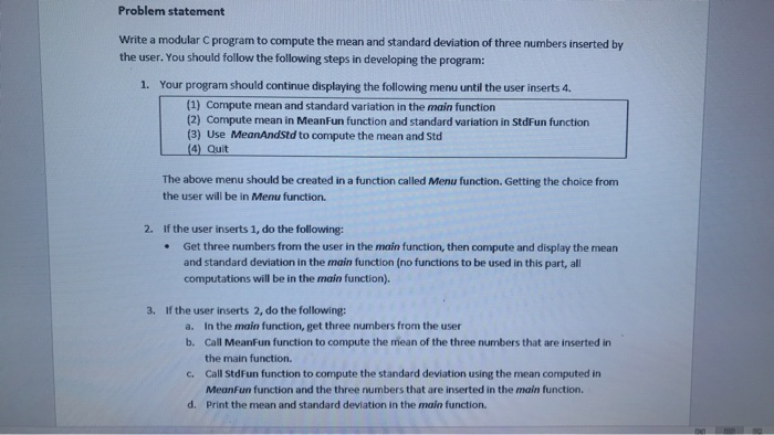 Solved Problem Statement Write A Modular C Program To Chegg