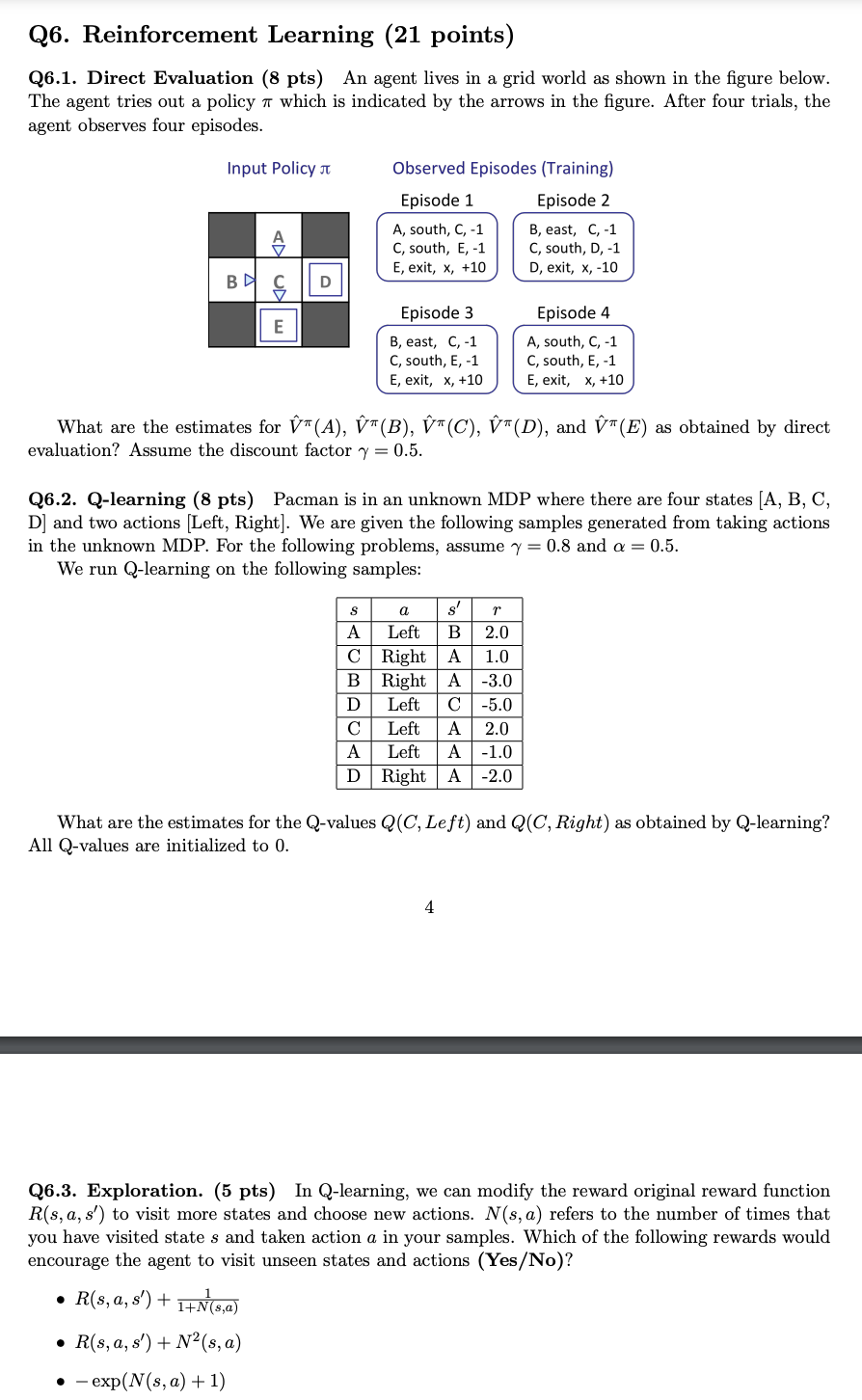 Solved Q6. Reinforcement Learning (21 points) Q6.1. Direct | Chegg.com