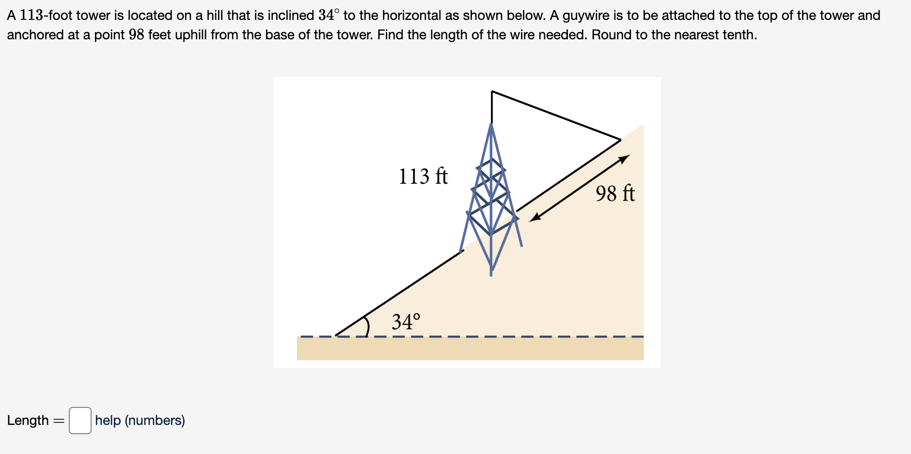 Solved A 113-foot tower is located on a hill that is | Chegg.com