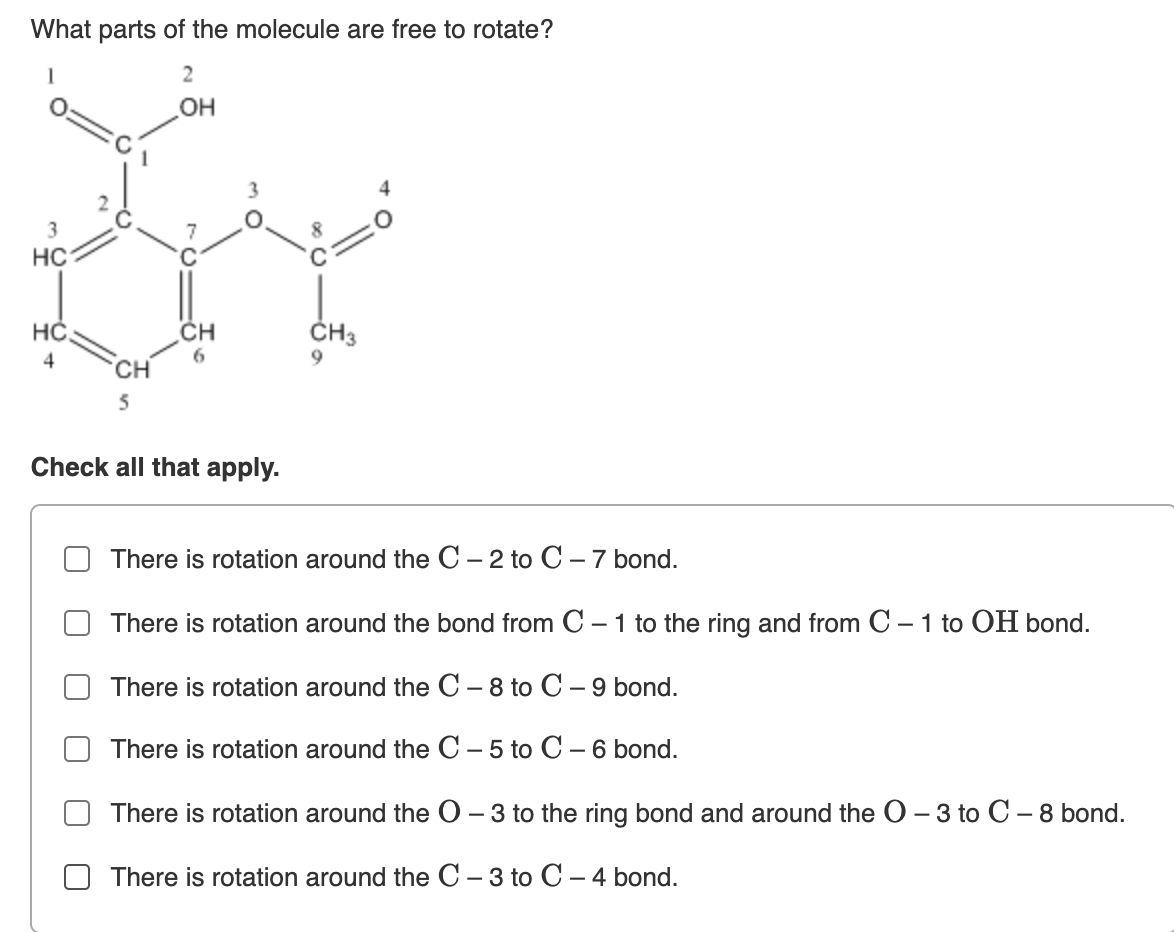 Solved What parts of the molecule are free to rotate? 1 2. | Chegg.com