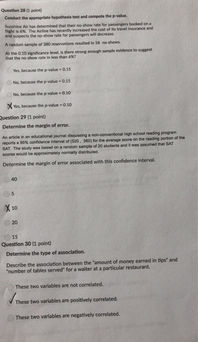 Solved Question 28 (1 point) Conduct the appropriate | Chegg.com