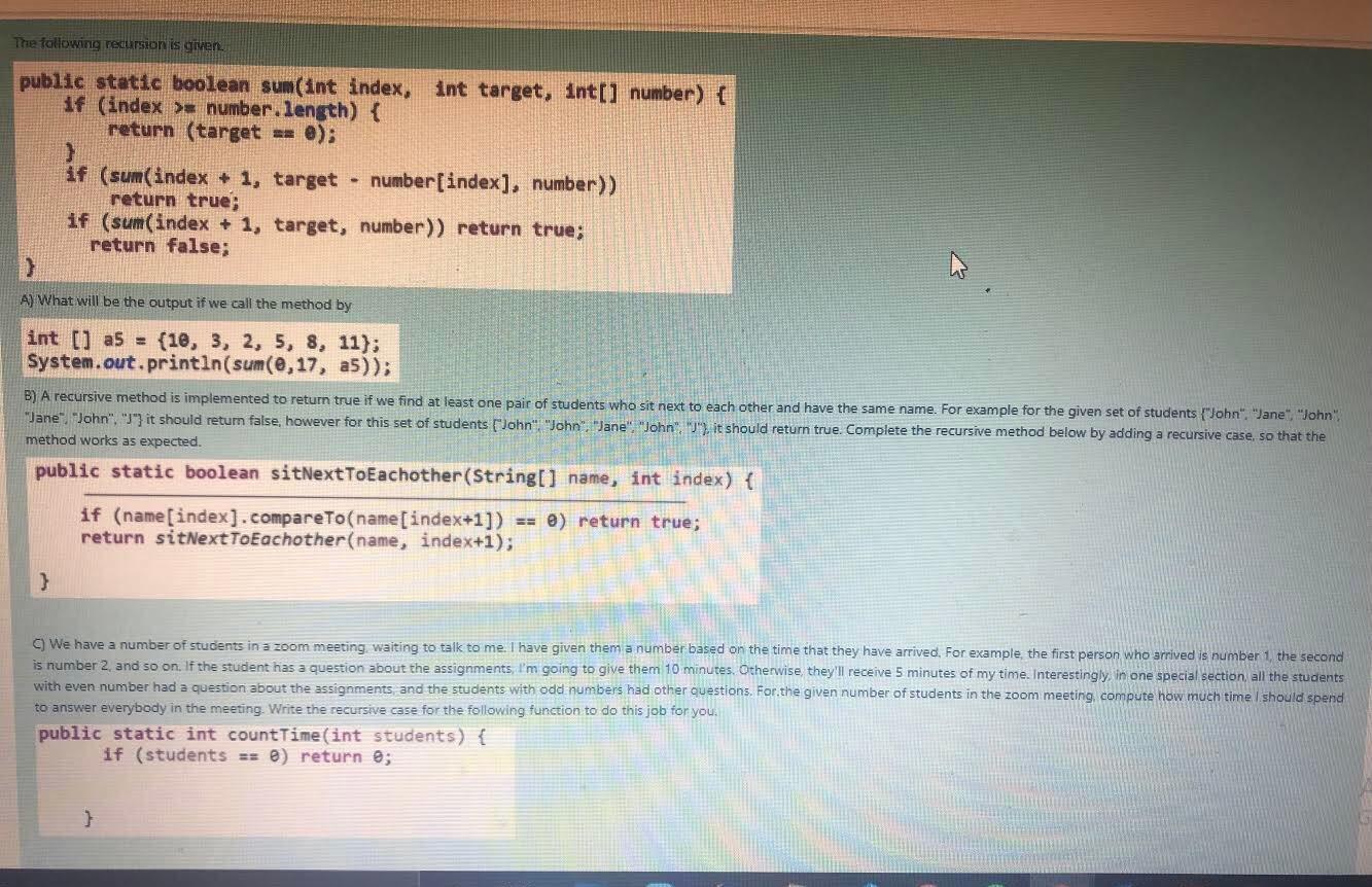 Solved The following recursion is given public static | Chegg.com