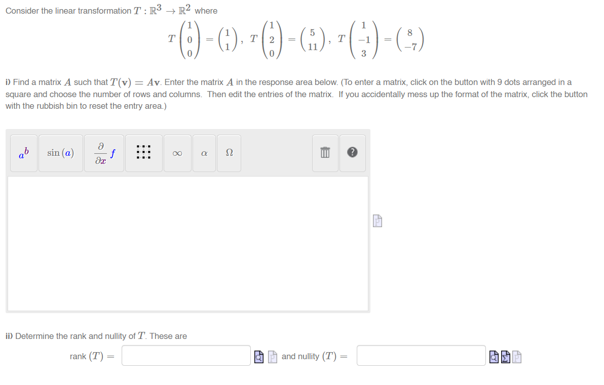 Solved Consider the linear transformation T:R3 + R2 where T | Chegg.com