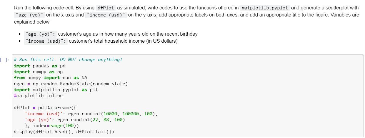 Solved Run The Following Code Cell By Using Dfplot As 