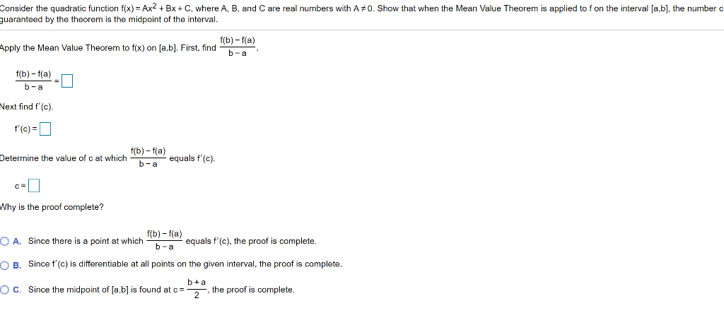 Solved Consider the quadratic function f(x) = Ax2 + Bx + C, | Chegg.com