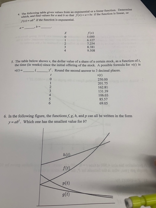 Solved 4. The following table gives values from an | Chegg.com