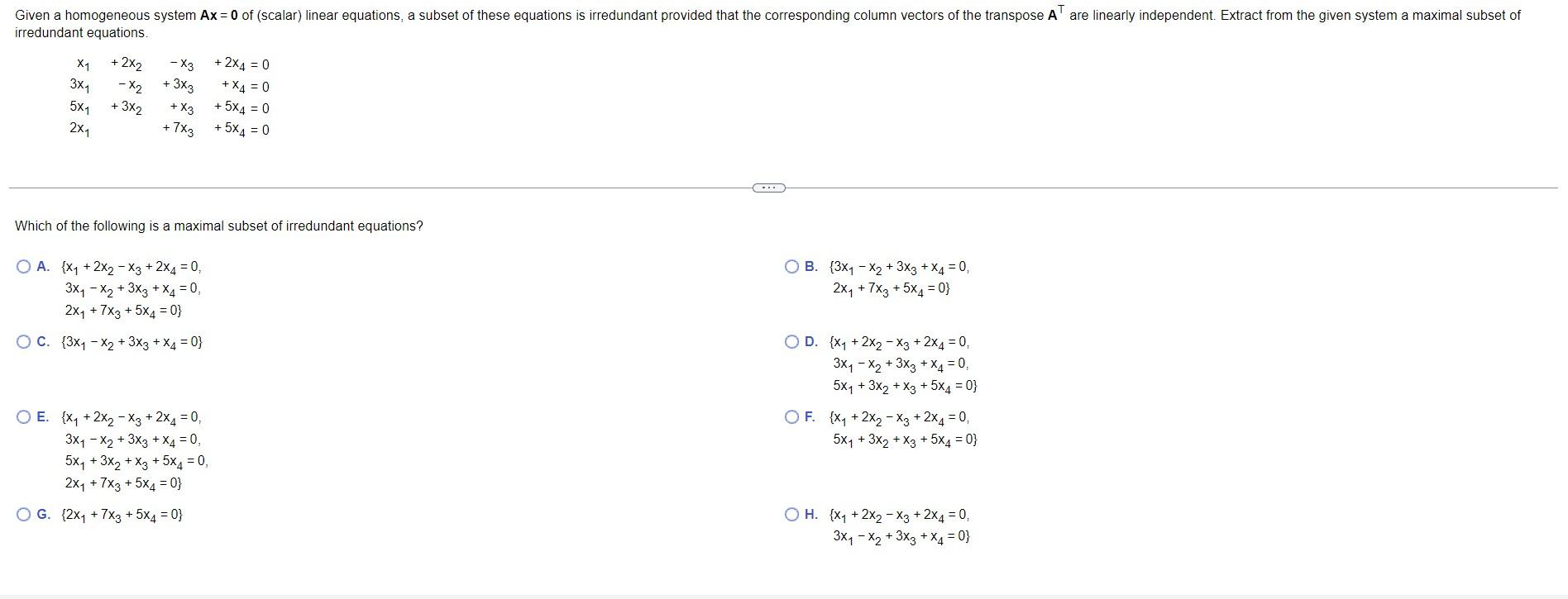 Solved Given a homogeneous system Ax = 0 of (scalar) linear | Chegg.com