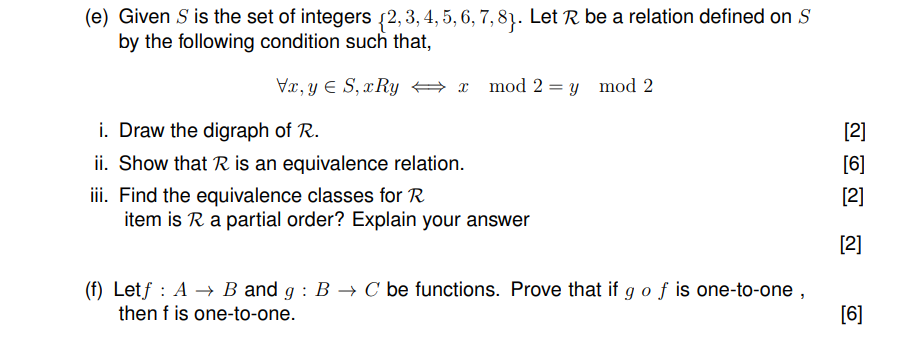 Solved (e) Given S is the set of integers {2,3,4,5,6,7,8}. | Chegg.com