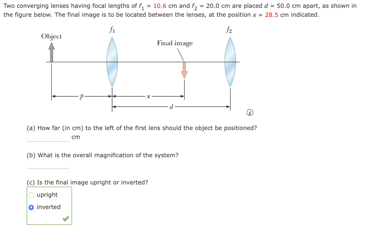 Solved Two Converging Lenses Having Focal Lengths Of F1