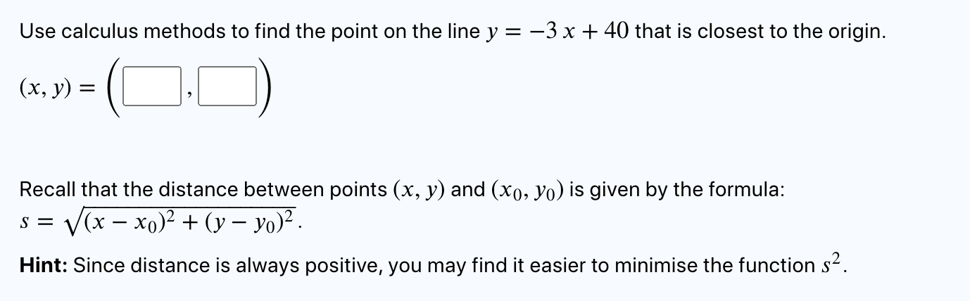 Solved Use calculus methods to find the point on the line | Chegg.com
