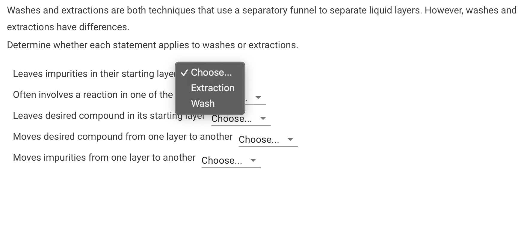 Solved Washes and extractions are both techniques that use a | Chegg.com