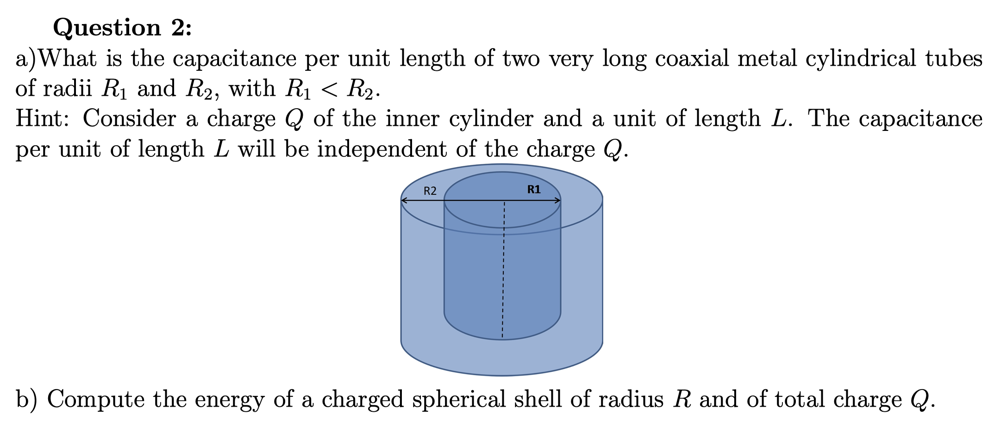 Solved Question 2:a)What is the capacitance per unit length | Chegg.com