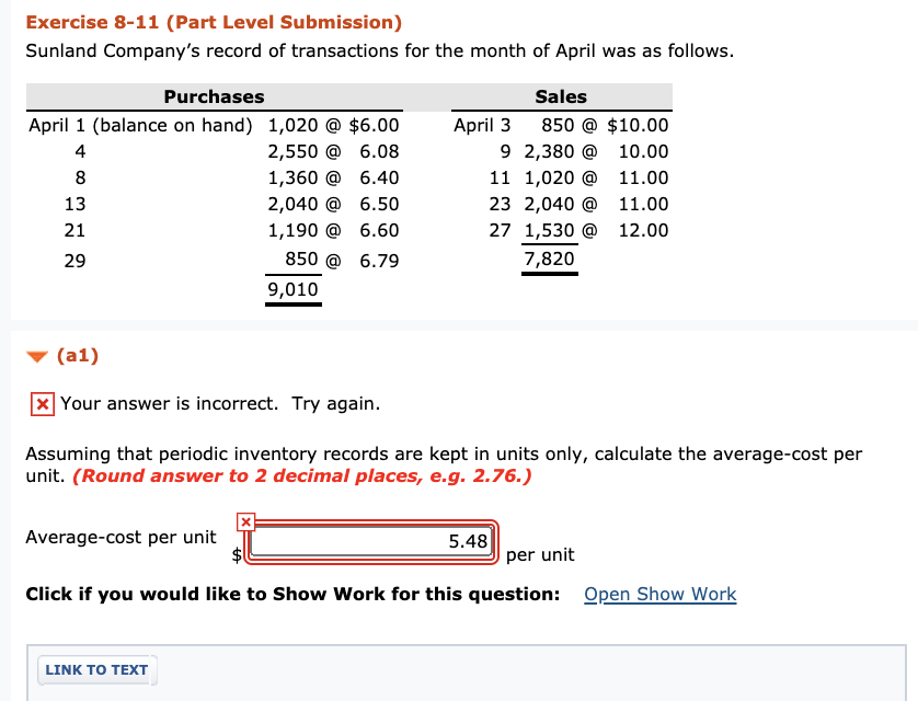 Solved Exercise 8-11 (Part Level Submission) Sunland | Chegg.com
