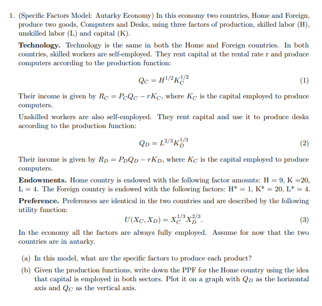 1. (Specific Factors Model: Autarky Economy) In this | Chegg.com