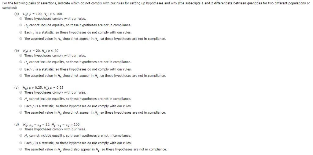 Solved For the following pairs of assertions, indicate which | Chegg.com