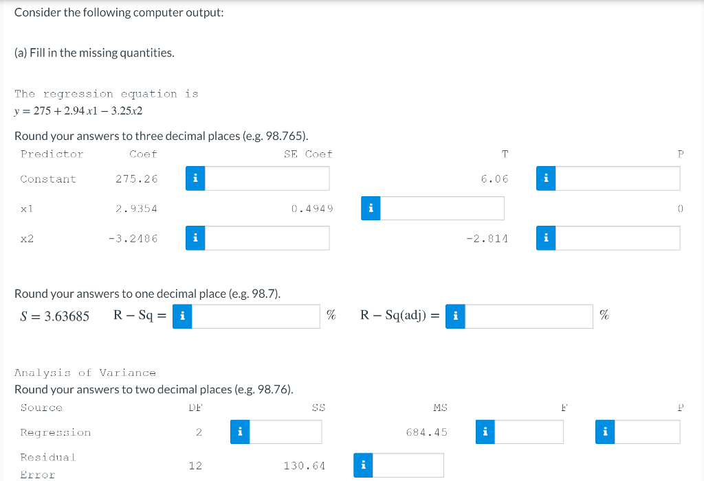 Solved Consider the following computer output: (a) Fill in | Chegg.com