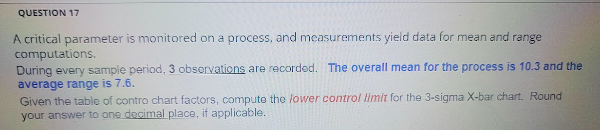 Solved A critical parameter is monitored on a process, and | Chegg.com