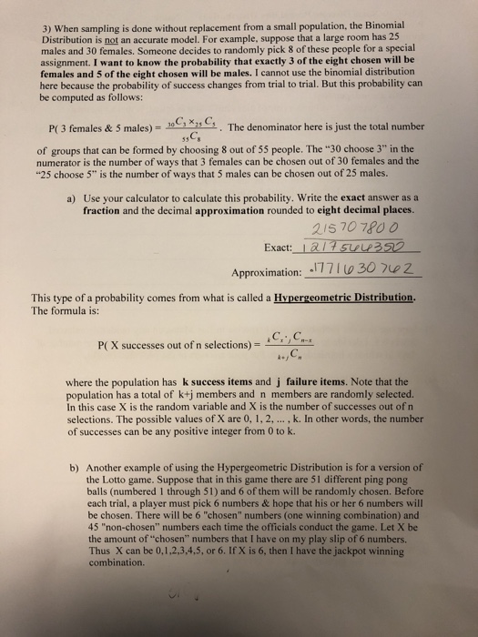 Solved 3) When sampling is done without replacement from a | Chegg.com