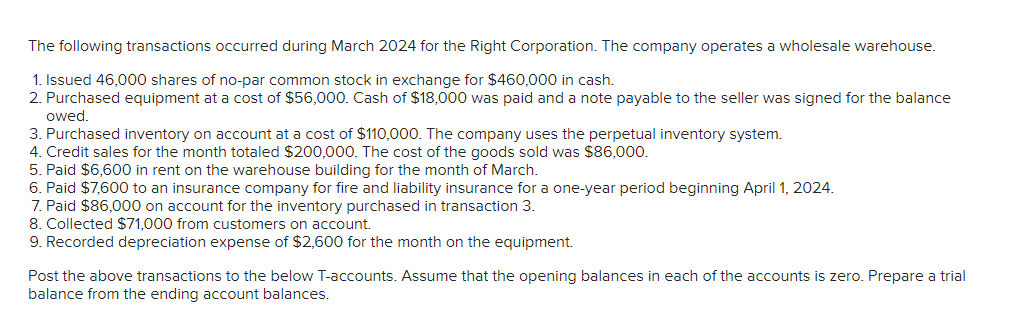 [Solved]: The following transactions occurred during March
