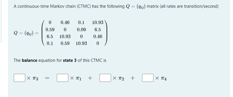 Solved A continuous-time Markov chain (CTMC) has the | Chegg.com