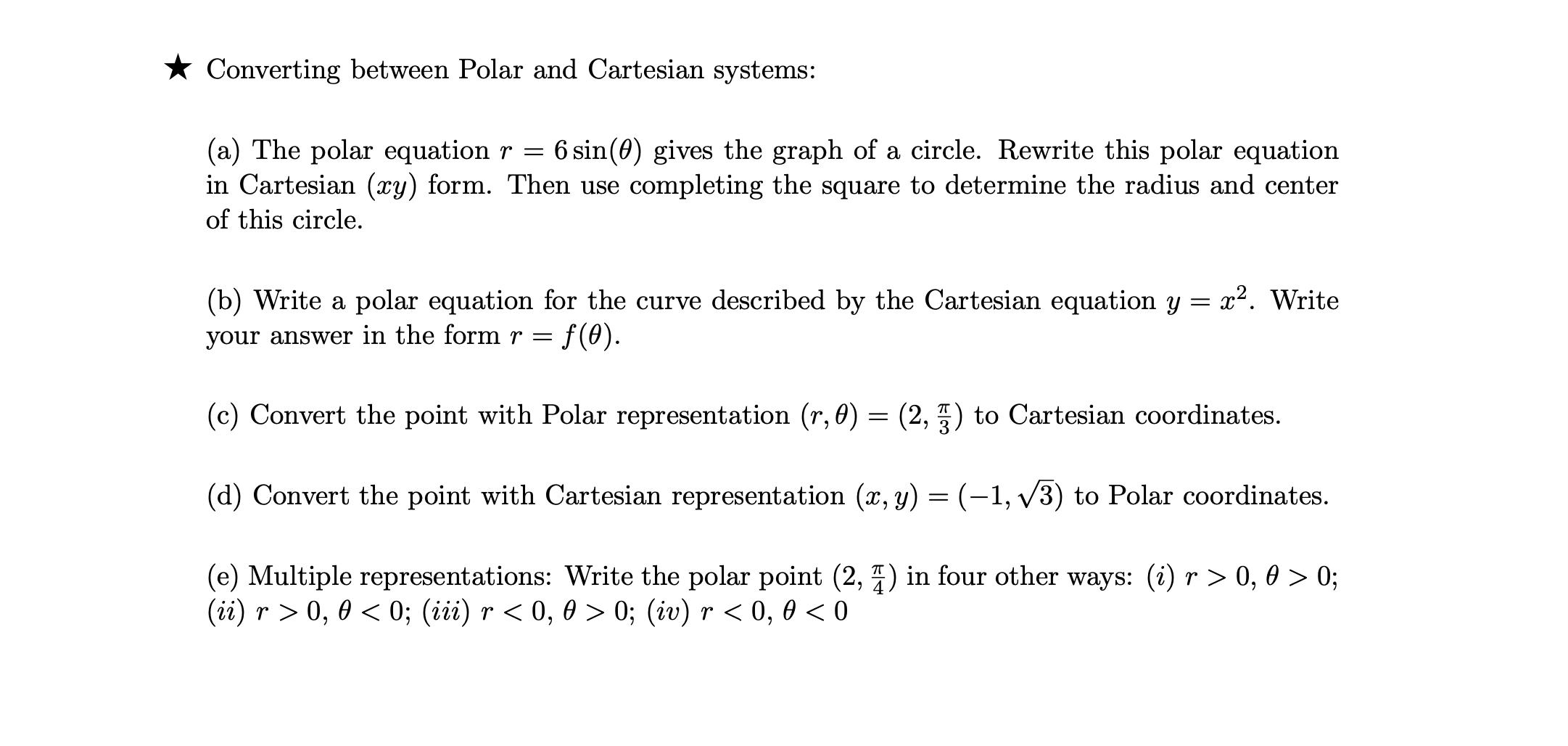 Solved Converting between Polar and Cartesian systems: (a) | Chegg.com